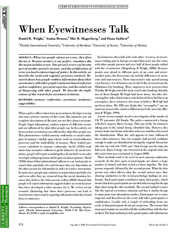 (PDF) When eyewitnesses talk