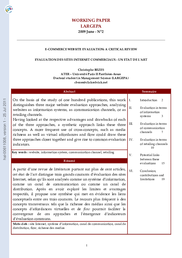 (PDF) E-COMMERCE WEBSITE EVALUATION: A CRITICAL REVIEW