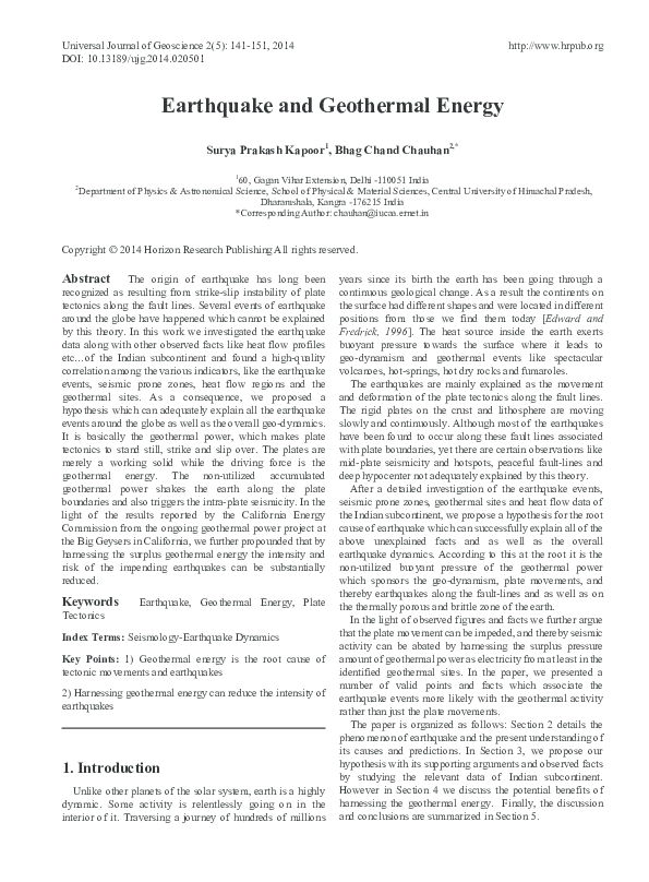 (PDF) Earthquake and Geothermal Energy