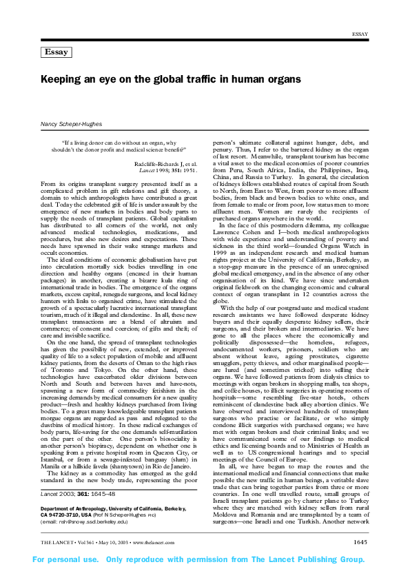 (PDF) Scheper-Hughes, Nancy - Keeping an eyes on the global traffics in ...