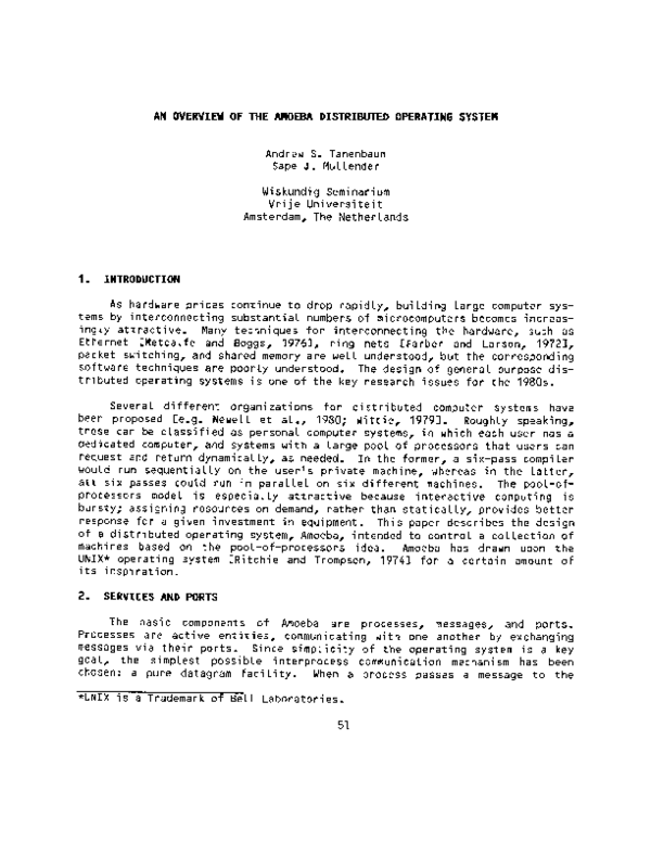(PDF) An overview of the Amoeba distributed operating system