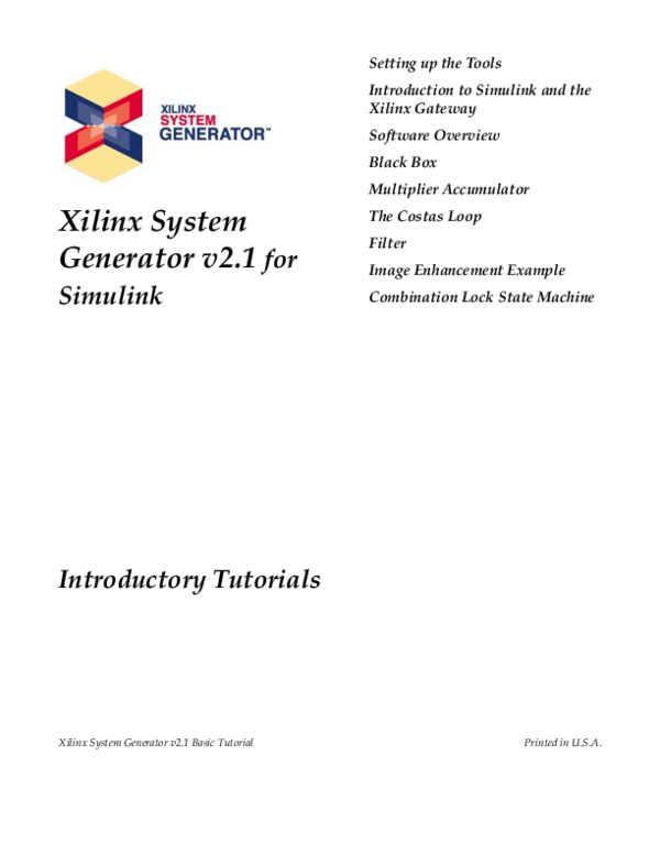 Pdf Xilinx System Generator V21 For Simulink Introductory Tutorials