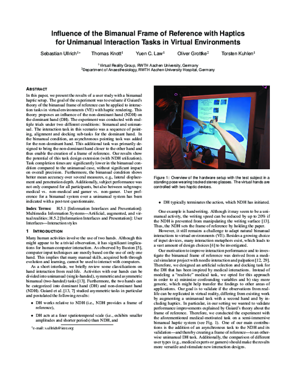 (PDF) Influence of the Bimanual Frame of Reference with Haptics for Unimanual Interaction Tasks ...