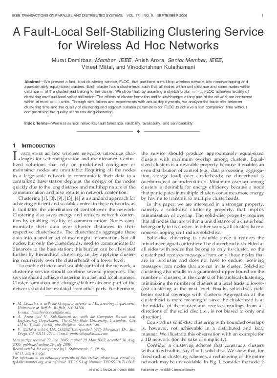 (PDF) A Fault-Local Self-Stabilizing Clustering Service for Wireless Ad Hoc Networks