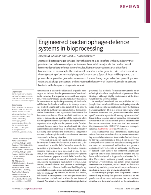 (PDF) Engineered Bacteriophage-Defence Systems In Bioprocessing