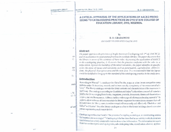 (PDF) A CRTICAL APPRAISAL OF THE APPLICATIONS OF AACR2 PROVISIONS TO ...