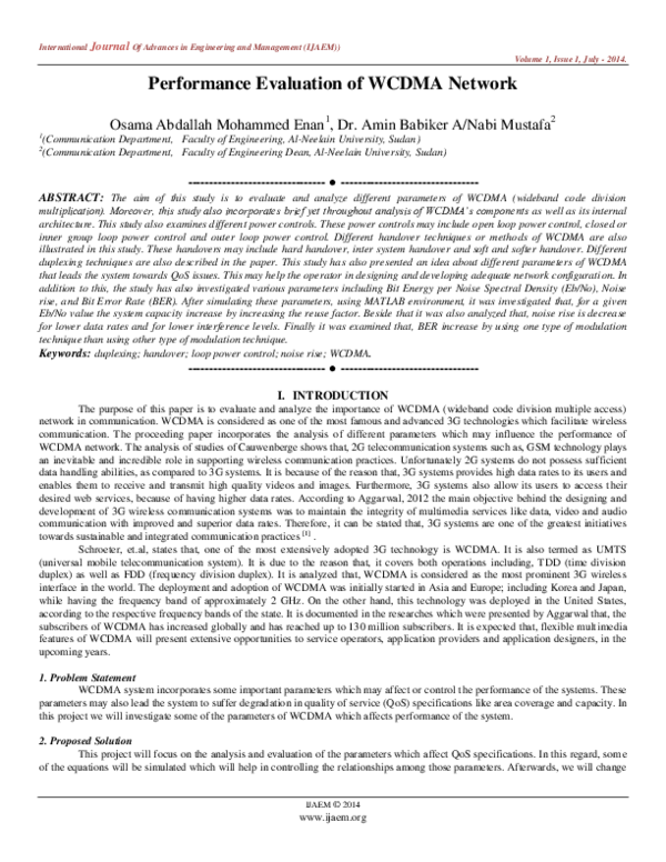 Performance Evaluation of WCDMA Network