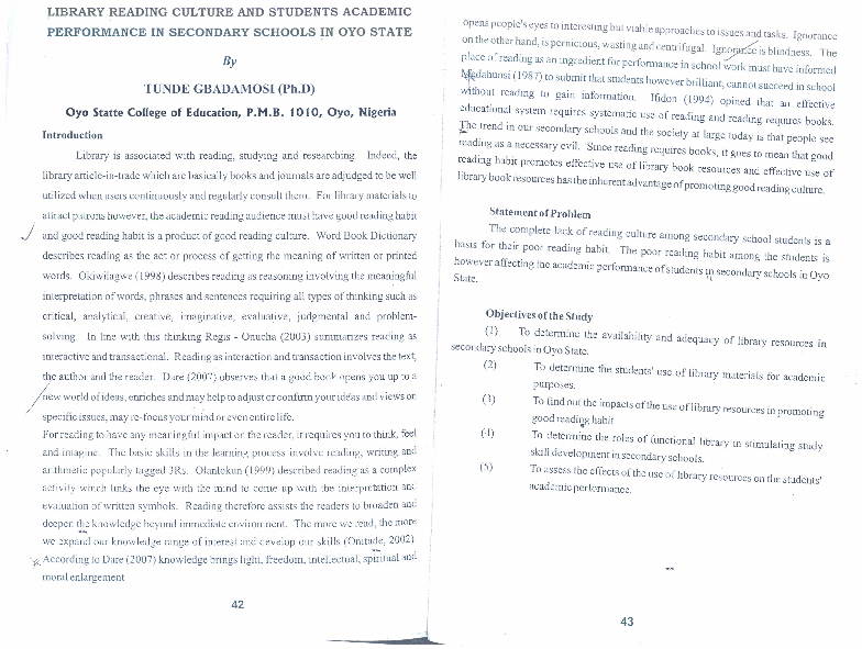 (PDF) LIBRARY READING CULTURE AND STUDENTS ACADEMIC PERFORMANCE IN ...