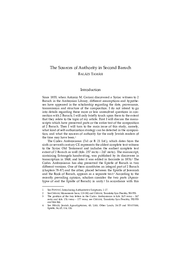 (PDF) The Sources of Authority in Second Baruch. In Xeravits, Géza G ...