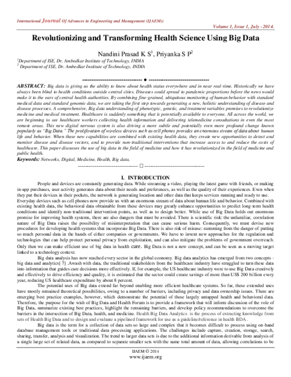 (PDF) Revolutionizing and Transforming Health Science Using Big Data