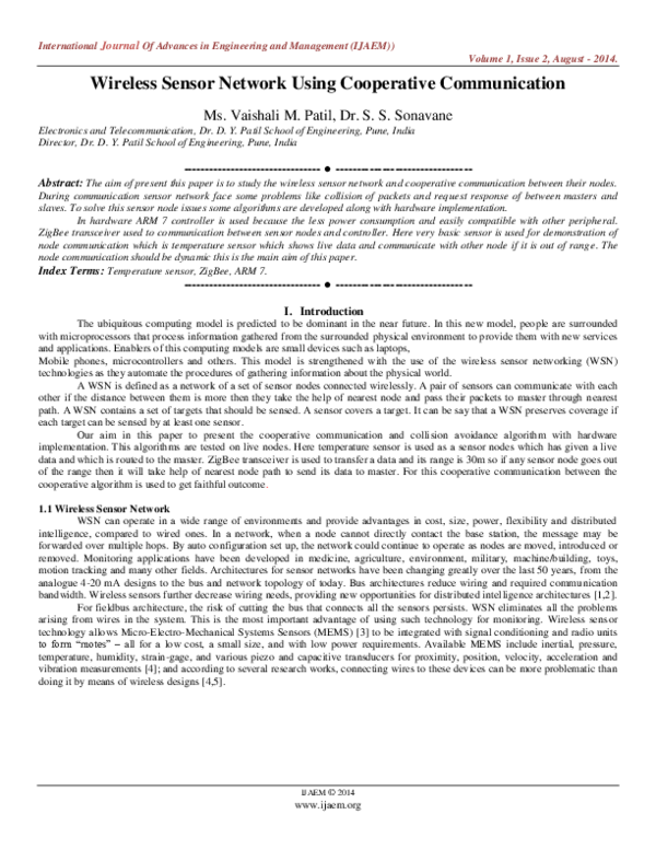 Pdf Wireless Sensor Network Using Cooperative Communication
