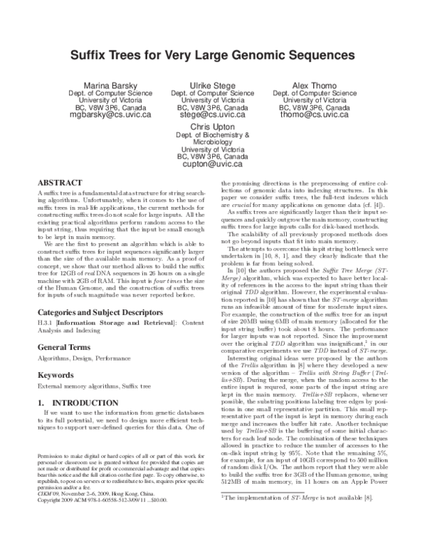 (PDF) Suffix trees for very large genomic sequences