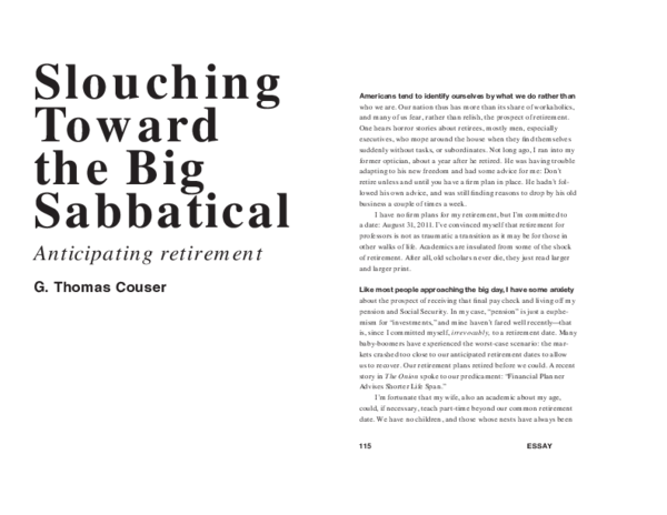(PDF) Slouching Towards the Big Sabbatical: Anticipating Retirement | G ...
