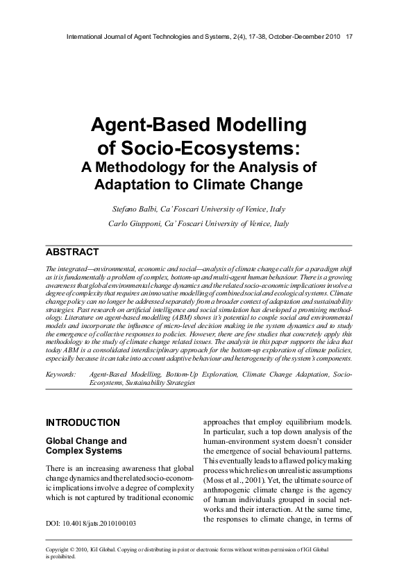 Reviewing Agent-Based Modelling of Socio-Ecosystems: a Methodology for ...