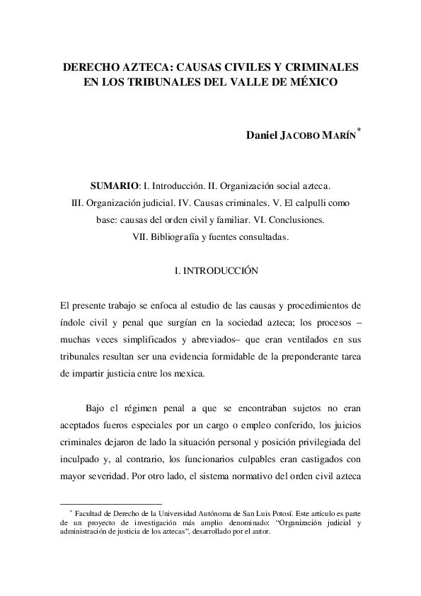 (PDF) DERECHO AZTECA: CAUSAS CIVILES Y CRIMINALES EN LOS TRIBUNALES DEL ...