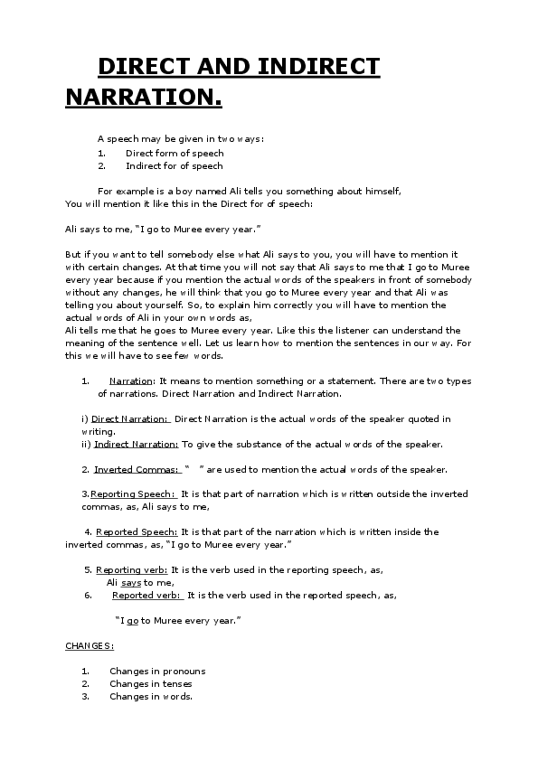 (DOC) DIRECT AND INDIRECT NARRATION