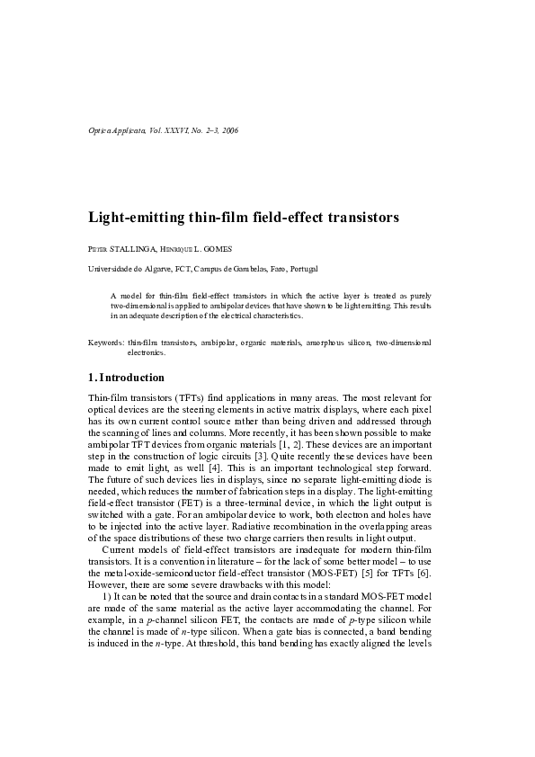 (PDF) Light-emitting thin-film field-effect transistors