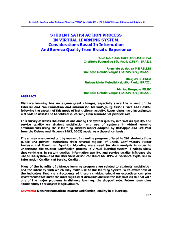 (PDF) STUDENT SATISFACTION PROCESS IN VIRTUAL LEARNING SYSTEM: Considerations Based In ...