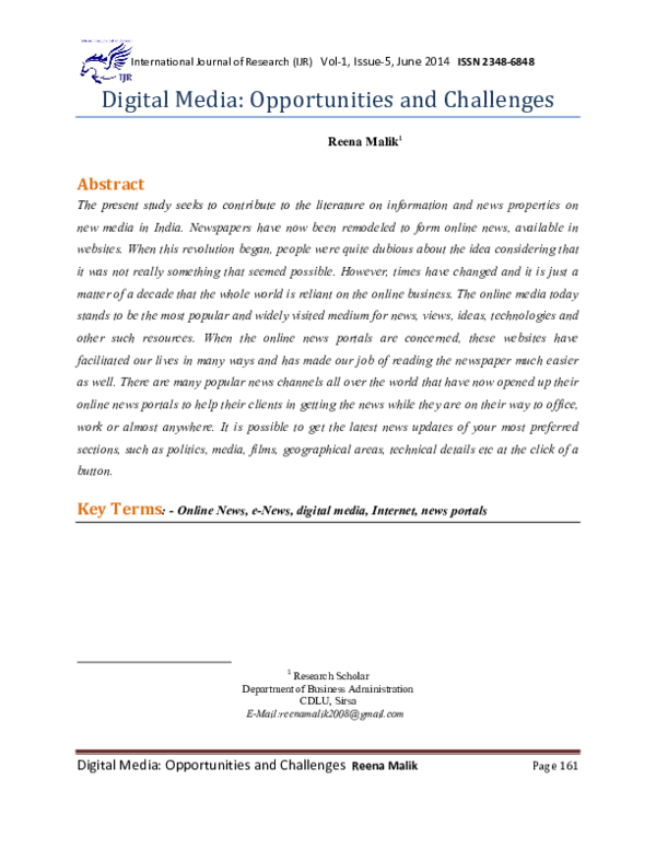 (PDF) Digital Media: Opportunities and Challenges