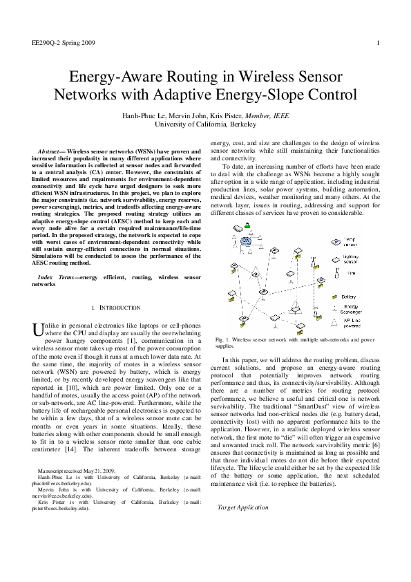 (PDF) Energy-Aware Routing in Wireless Sensor Networks with Adaptive Energy-Slope Control