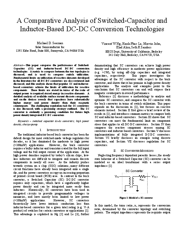 (PDF) A comparative analysis of switched-capacitor and inductor-based dc-dc conversion technologies