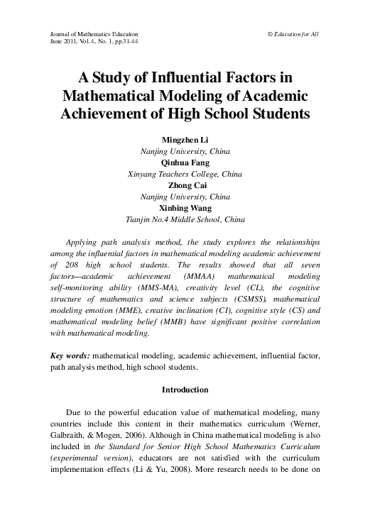 PDF A Study Of Influential Factors In Mathematical Modeling Of pdf-a-study-of-influential-factors-in-mathematical-modeling-of
