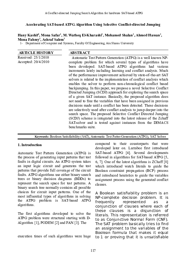 Doc Accelerating Sat Based Atpg Algorithm Using Selective Conflict Directed Jumping 5866