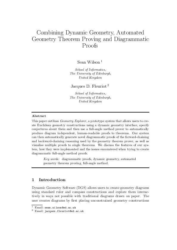 Pdf Combining Dynamic Geometry Automated Geometry Theorem Proving