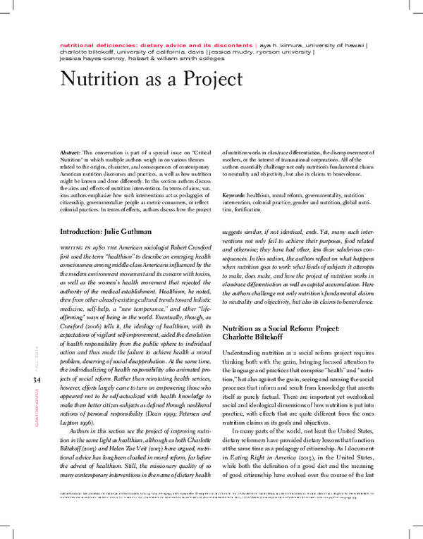 (PDF) Nutrition as a Project