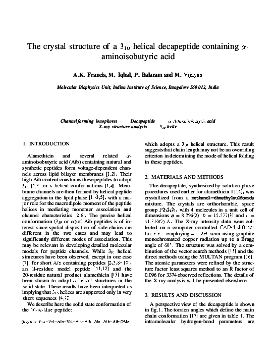 (PDF) The crystal structure of a 310 helical decapeptide containing α ...