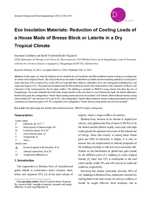 (PDF) Eco Insulation Materials: Reduction of Cooling Loads of a House ...