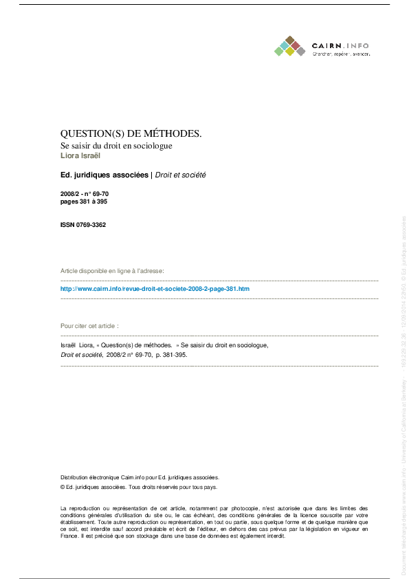 (PDF) Question (s) de méthodes. Se saisir du droit en sociologue