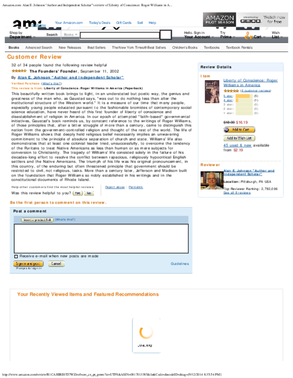 (PDF) The Founders' Founder: Review of Edwin S. Gaustad, Liberty of ...
