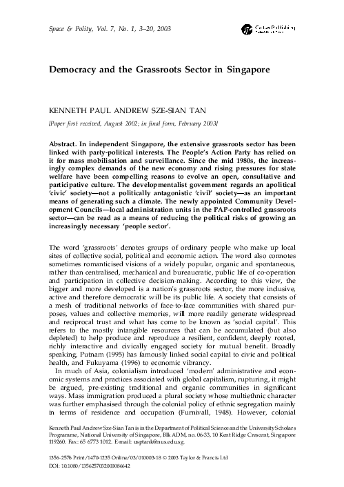 (PDF) Tan, Kenneth Paul, "Democracy and the grassroots sector in ...