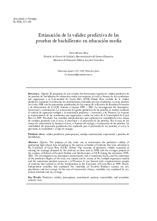 (PDF) Estimación de la validez predictiva de las