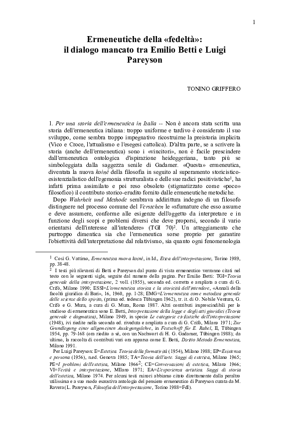 (DOC) Ermeneutiche della «fedeltà»: il dialogo mancato tra Emilio Betti ...