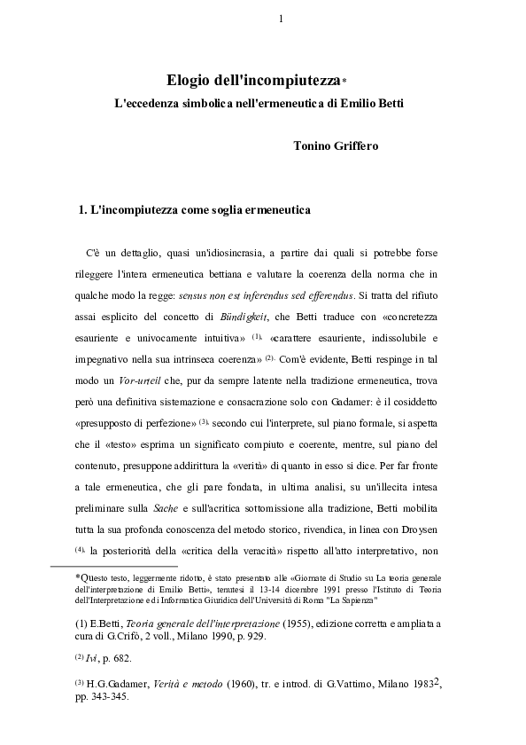 (DOC) Elogio dell’incompiutezza. L’eccedenza simbolica nell’ermeneutica ...
