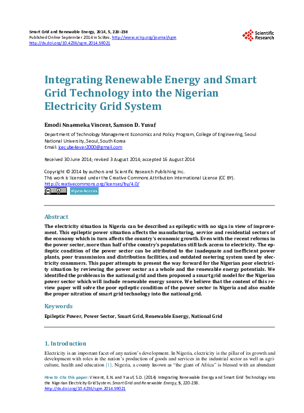 Integrating Renewable Energy and Smart Grid Technology into the ...