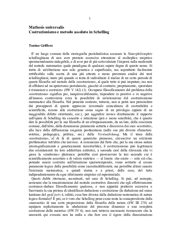 (DOC) Mathesis universalis. Costruzionismo e metodo assoluto in Schelling
