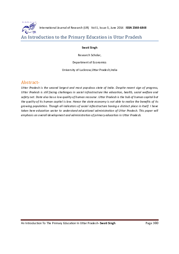 (PDF) An Introduction to the Primary Education in Uttar Pradesh