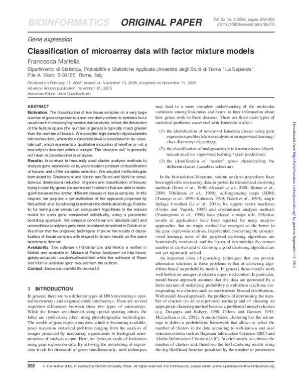 (PDF) Classification of microarray data with factor mixture models