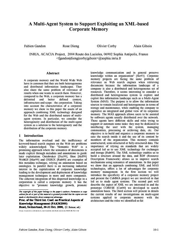 (PDF) A Multi-Agent System to Support Exploiting an XML-based Corporate Memory | Fabien Gandon ...