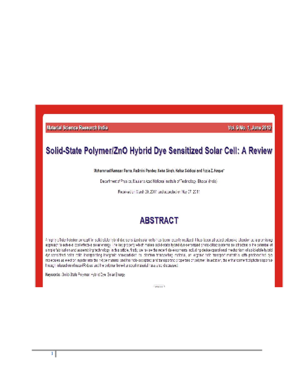 (PDF) Solid-State Polymer/ZnO Hybrid Dye Sensitized Solar Cell: A Review