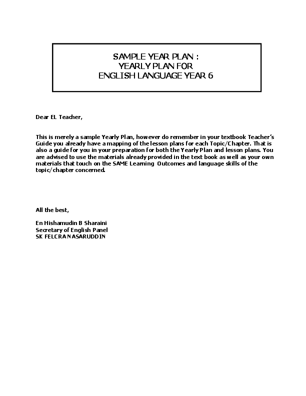 (DOC) SAMPLE YEAR PLAN : YEARLY PLAN FOR ENGLISH LANGUAGE YEAR 6