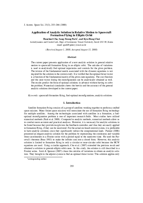 Pdf Application Of Analytic Solution In Relative Motion To Spacecraft