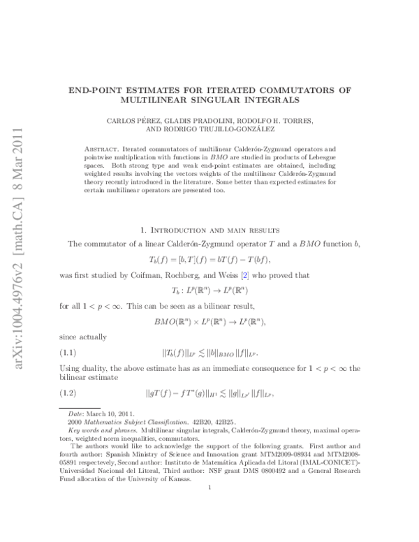Pdf End Point Estimates For Iterated Commutators Of Multilinear