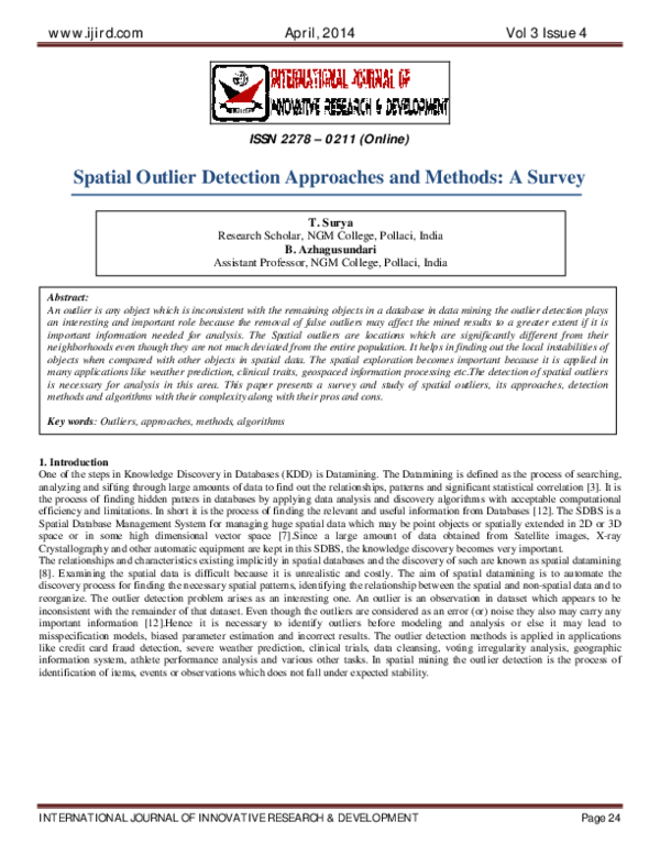 Pdf Spatial Outlier Detection Approaches And Methods A Survey