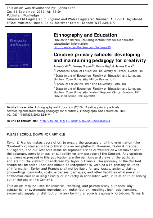 (PDF) Creative Primary Schools article Ethnog and Education 2013 PUBLISHED
