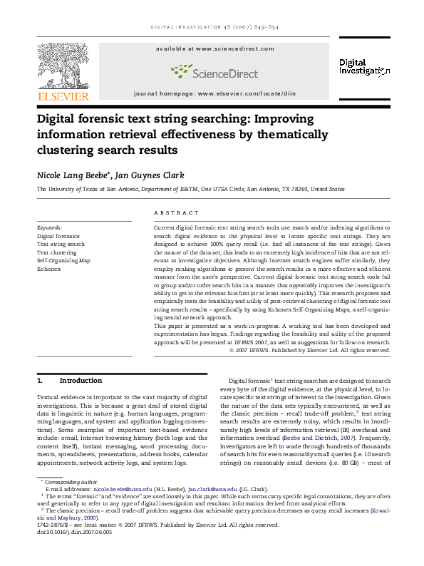 (PDF) Digital forensic text string searching: Improving information retrieval effectiveness by ...