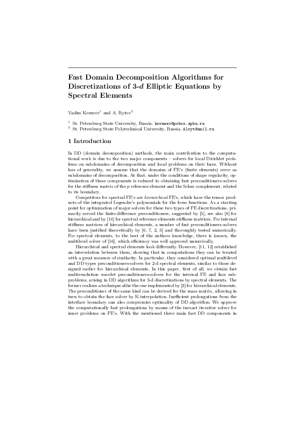 (PDF) Fast Domain Decomposition Algorithms for Discretizations of 3-d Elliptic Equations by ...